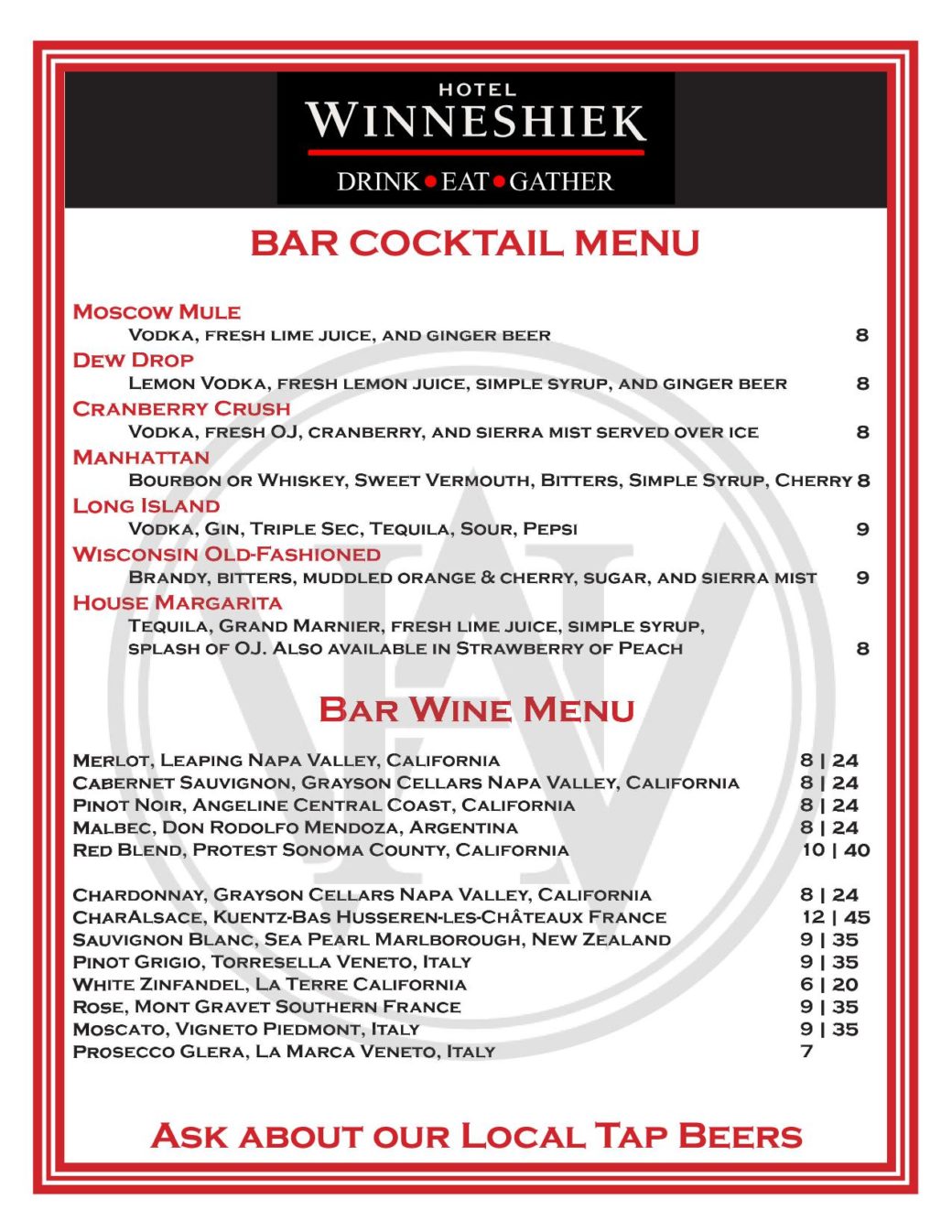 BarMenu | Hotel Winneshiek